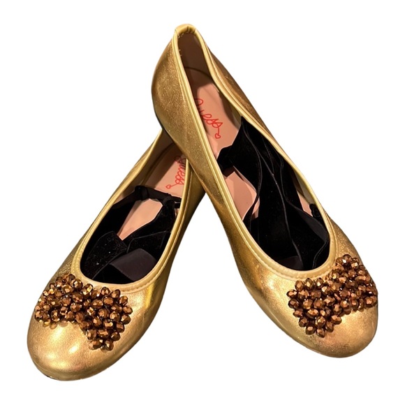Guess | Shoes | Guess Metallic Gold Rhinestone Bow Ballet Flats With ...